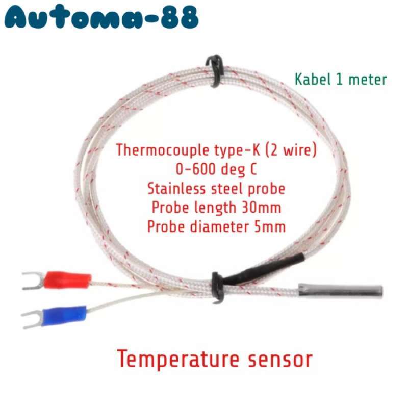Jual Thermocouple 2 wire type-k probe 5x30mm 3cm 0-600C panjang kabel ...
