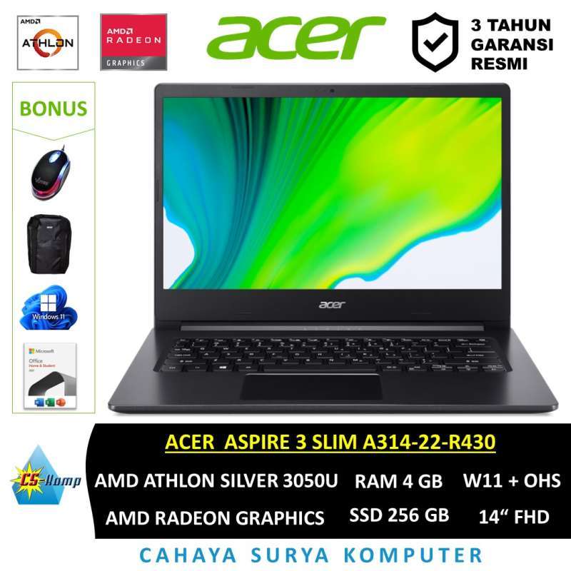 Jual ACER ASPIRE 3 SLIM A314-22-R430 BLACK | AMD Athlon™ Silver 3050U ...