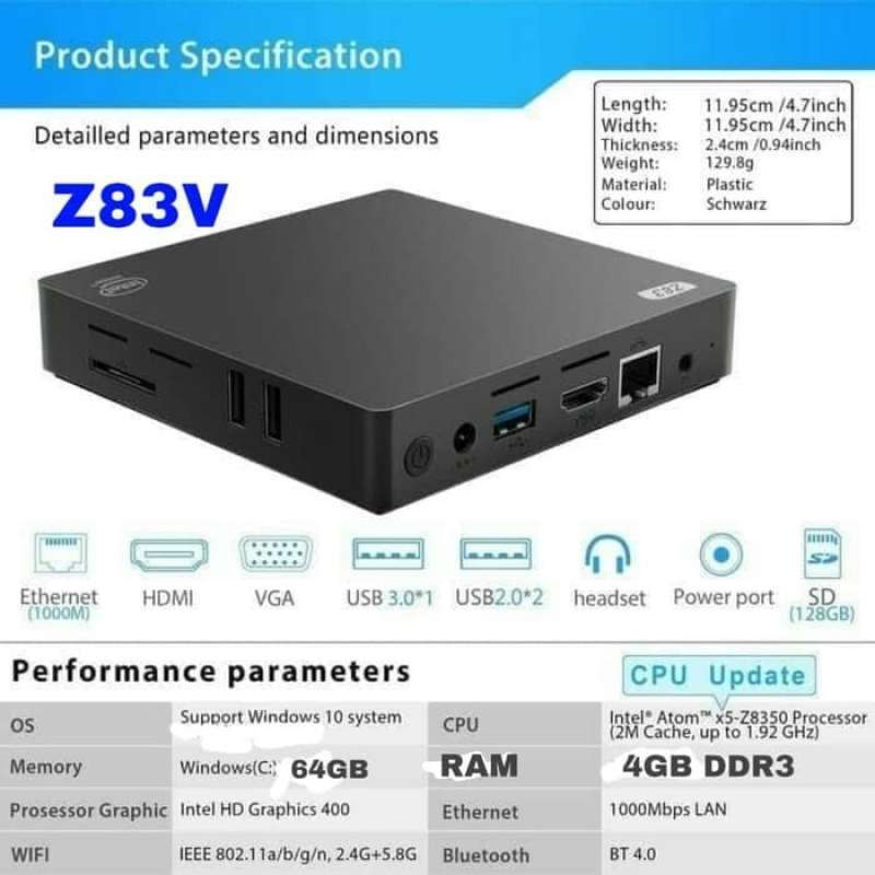 Jual 4/64GB MINI PC Z83V INTEL ATOM X5-Z8350 WIN10 DUAL DISPLAY HDMI ...