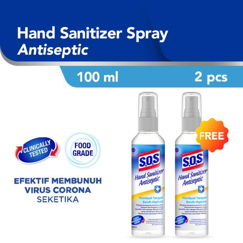 Promo Buy 1 Get 1 - SOS Antiseptic Hand Sanitizer Spray 100 mL Diskon ...