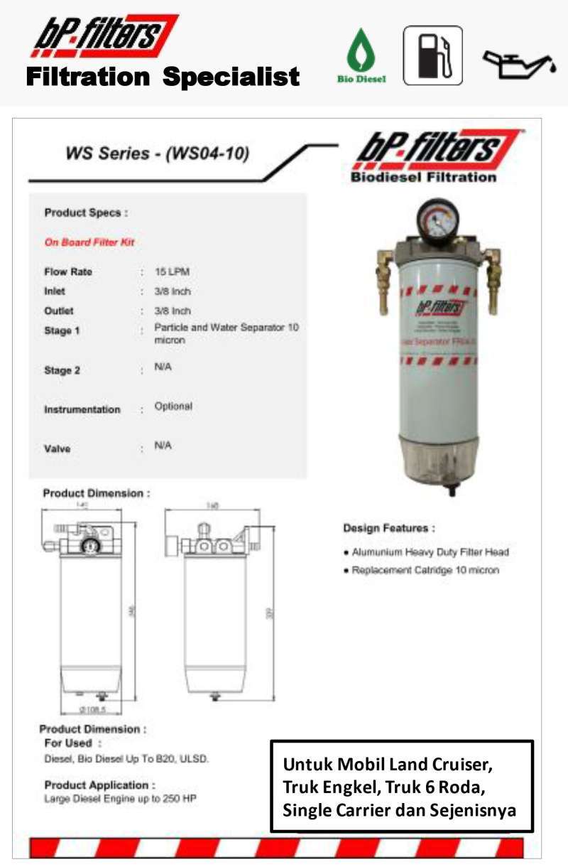 Jual Filter Solar - Bp Filters Ws04 Land Cruiser, Truck 6 Roda, Truck ...