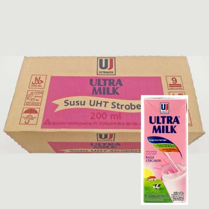 Jual Ultra Milk Varian Rasa Strawberry 1 dus isi 24 pcs 200 ml di ...