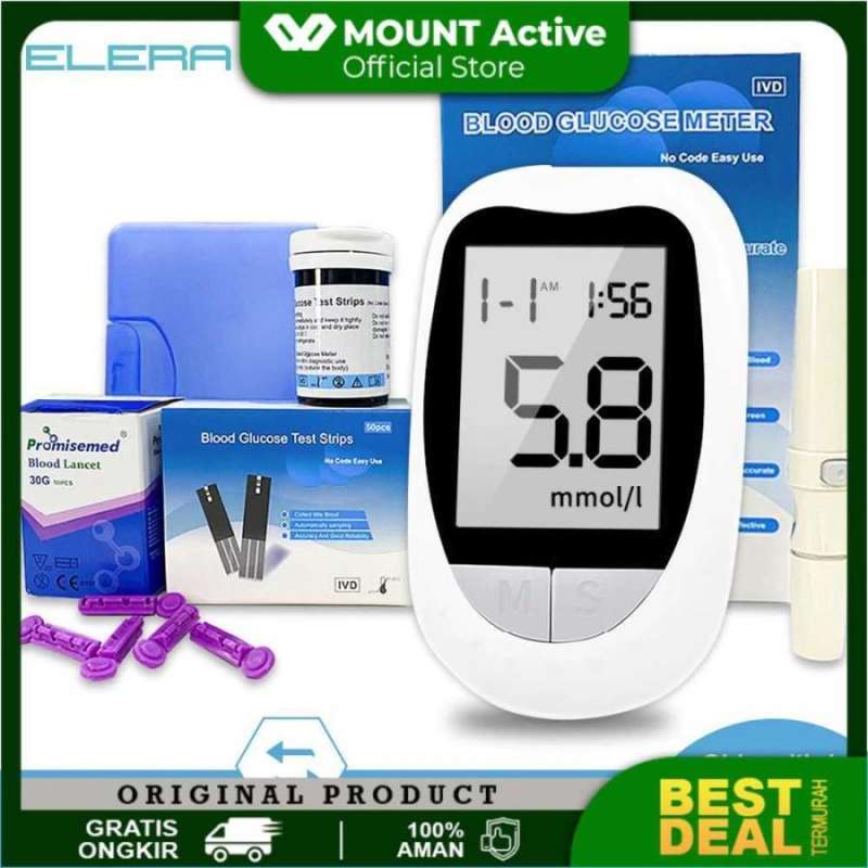 Jual ELERA Tester Gula Darah Glucometer Kit 50 Test Strip & Lancets ...