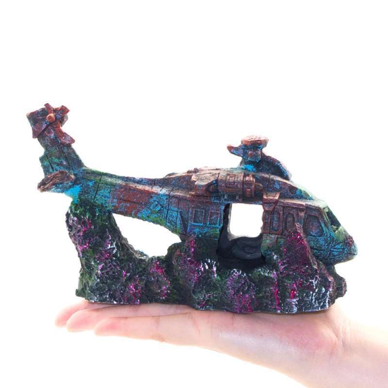 Jual Plane Wreck Aquarium Ornament Fish Tank Landscaping Helicopter ...