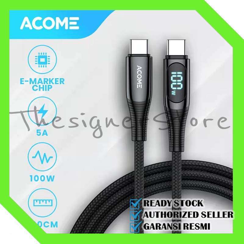 Promo ACOME Kabel Data 100cm C To C 100W Fast Charging 5A Smart LED ...