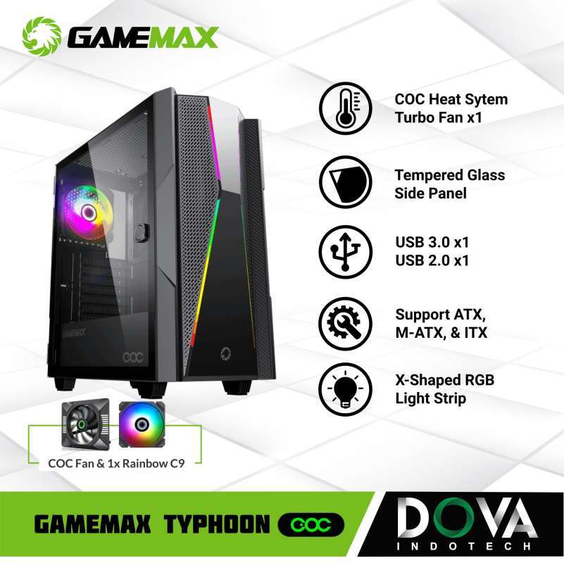 Promo Gamemax Typhoon COC ATX Gaming PC case with COC Turbo Fan & ARGB ...