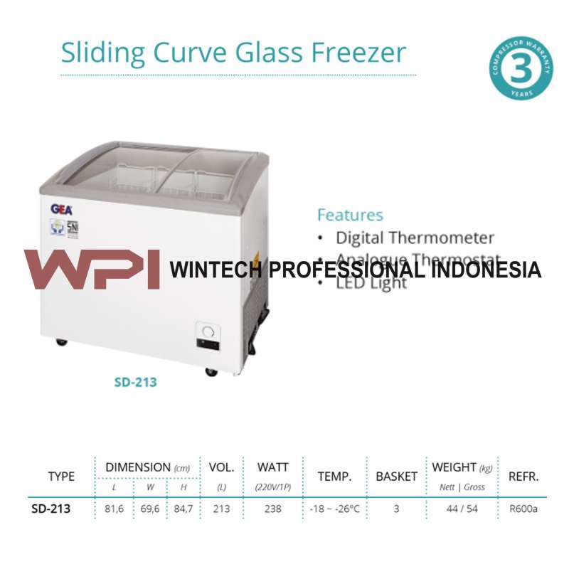 Jual Gea Sd-213 Sliding Curve Glass Freezer Kulkas Kaca Pembeku Ice Cream / Freezer Kaca Cembung ...