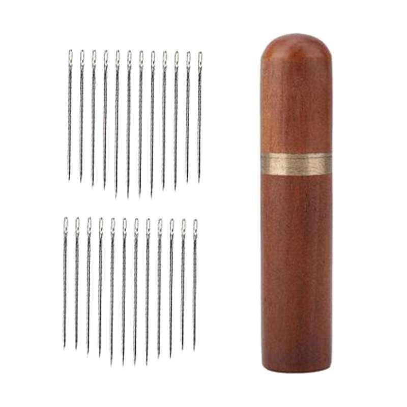 Jual 48 Self Threading Needles Wooden Needle Storage Case Sewing ...