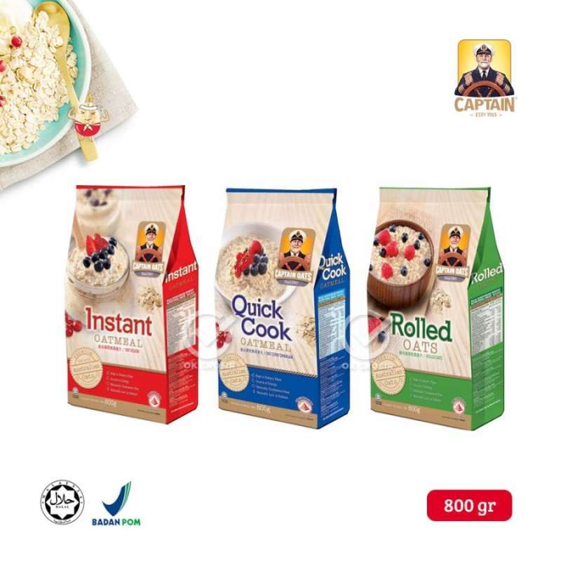 Promo CAPTAIN OATS Oatmeal 800g - Quick Cook Oat / Insant / Rolled Oat ...