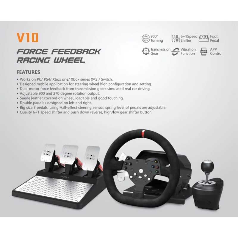 Jual Pxn V10 Force Feedback Racing Car Game Steering Wheel 900 Degrees ...