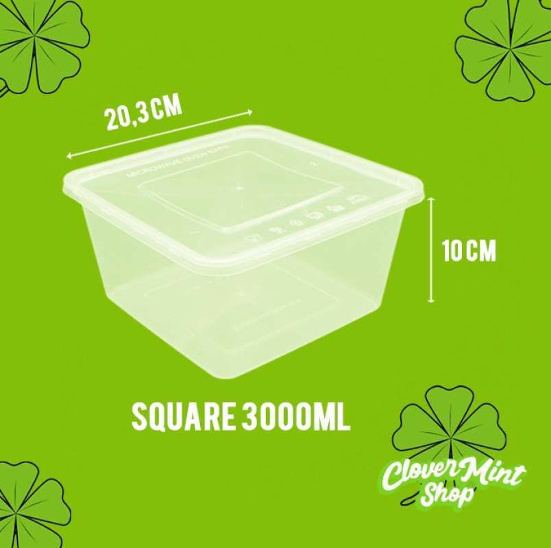 Jual Thinwall Square 3000 Ml Kotak Makan Persegi Food Container