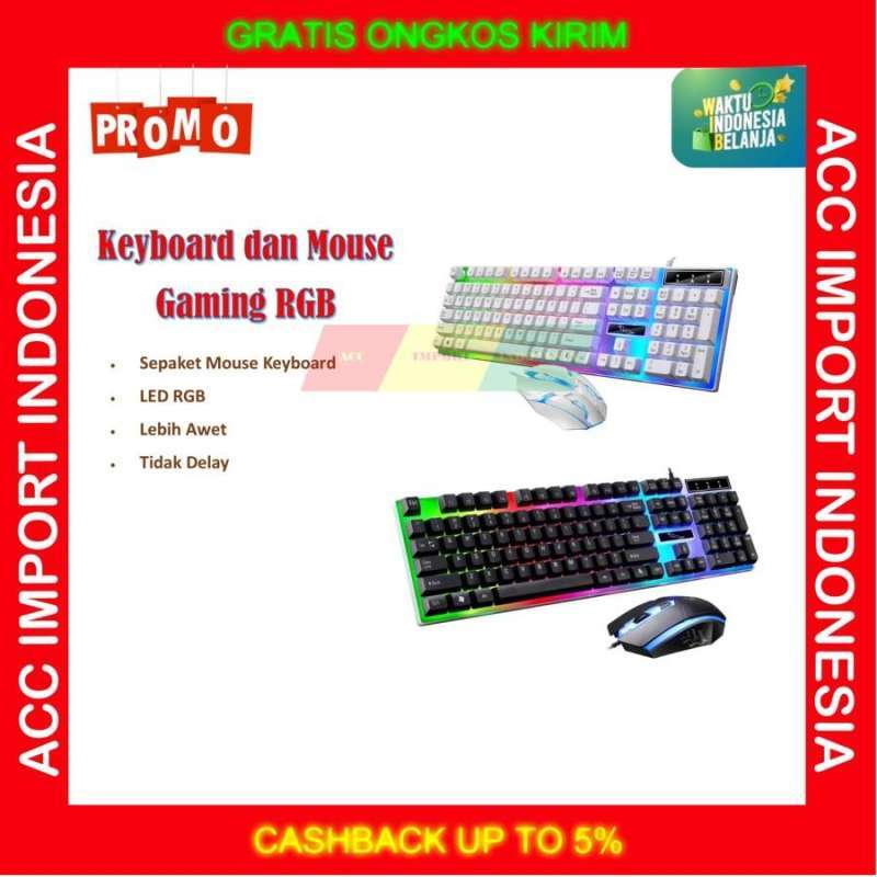Jual Keyboard + Mouse Gaming Putih RGB Lampu Gamer Laptop PC Backlight ...
