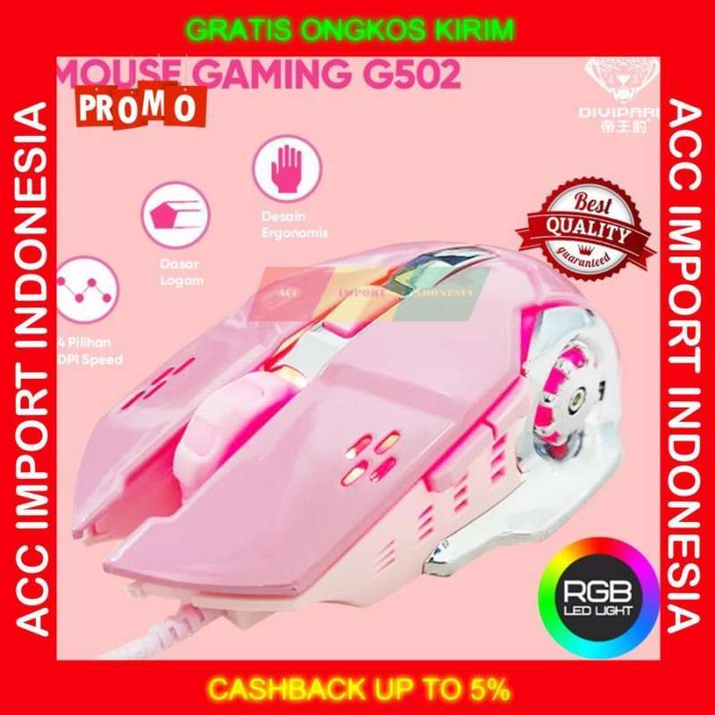 Jual Mouse Gaming Cewek Pink Lucu Wired Kabel LED RGB Ergonomis PC ...
