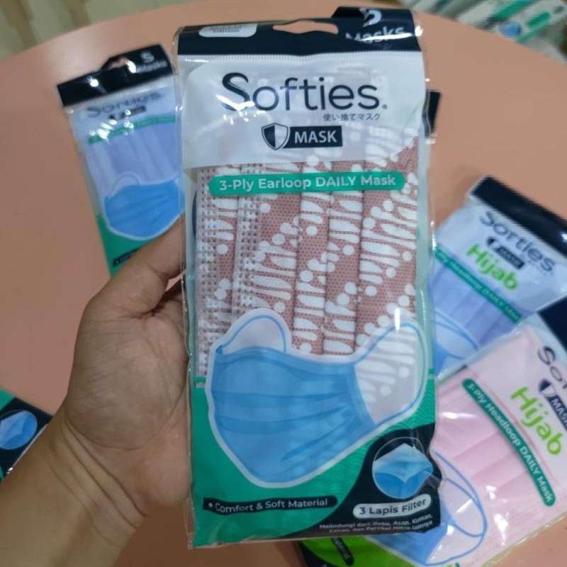 Jual Masker Softies 3 Ply Earloop / Hijab Daily Mask Sachet isi 5pcs ...