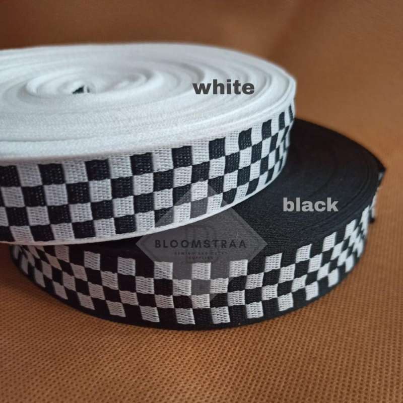 Jual Webbing catur kotak hitam putih pita kain checkerboard tali celana ...