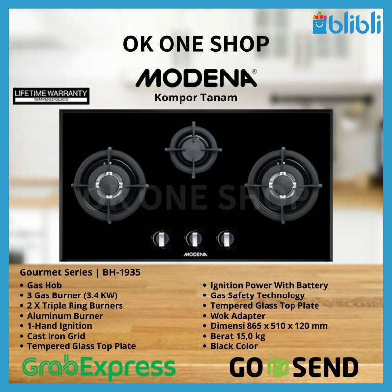 Jual Modena Kompor Tanam 3 Tungku BH 1935 | Glass Hob BH1935 Gourmet ...