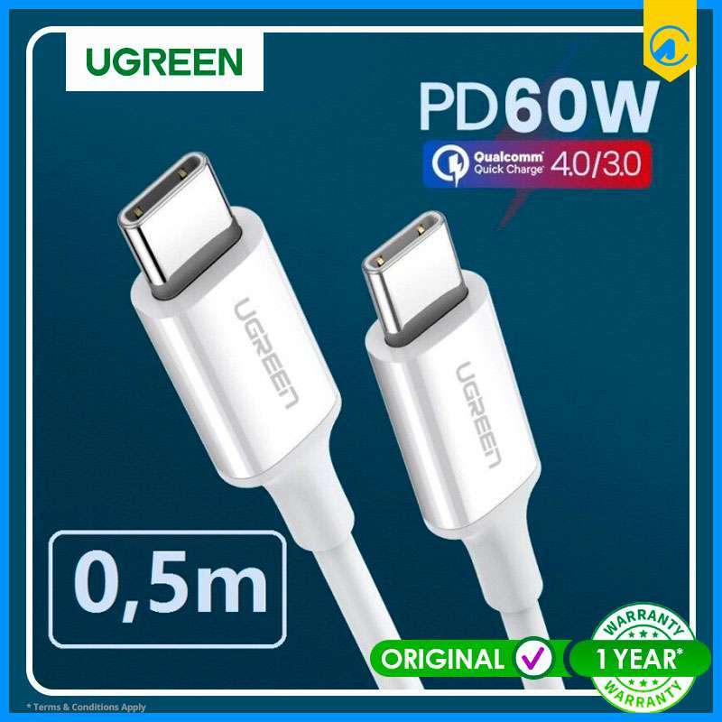 Jual Ugreen 60517 Type C to Type C PD 60watt Cable 0.5m White di Seller ...