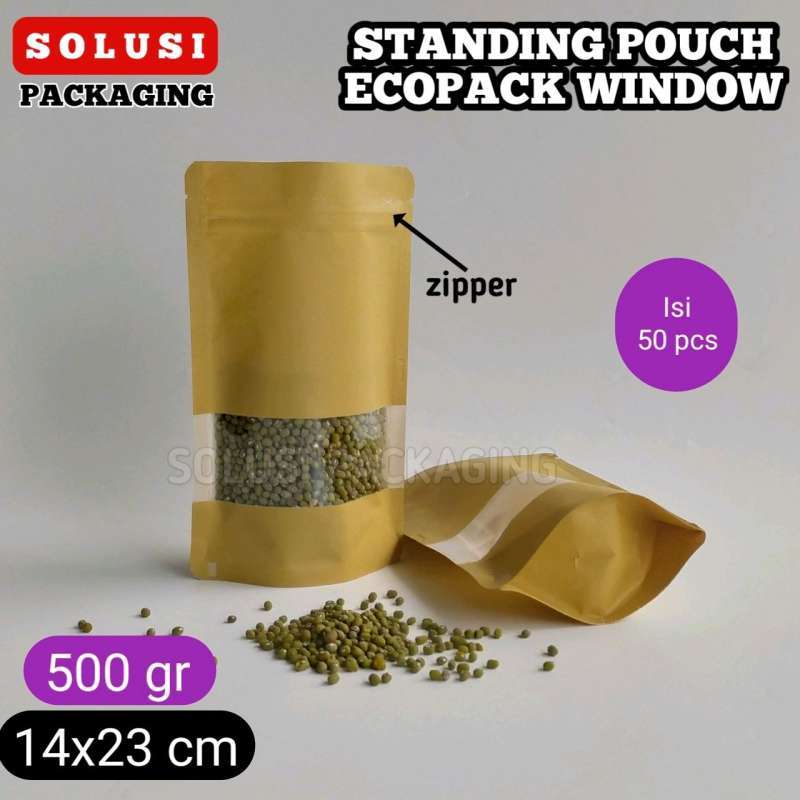 Jual ISI 50 PCS Standing Pouch ECOPACK Window 500gr KPACK Kemasan Kopi ...