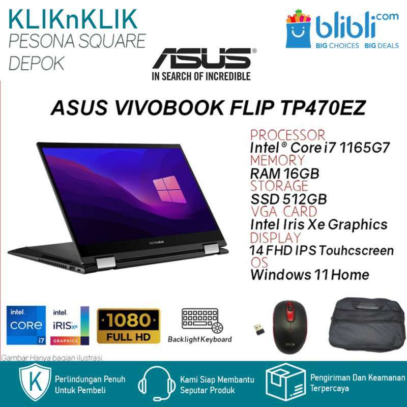 Jual Laptop 2in1 Asus Vivobook Flip Tp470ez Core I7 1165g7 16gb 512gb 14 Inch Fhd Touch Backlit ...