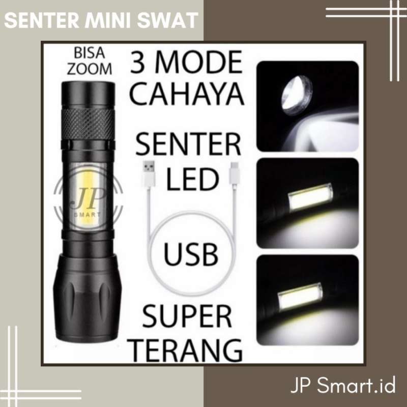 Promo Senter Mini SWAT Led COB Flash light Zoom Police Rechargeable Cas ...