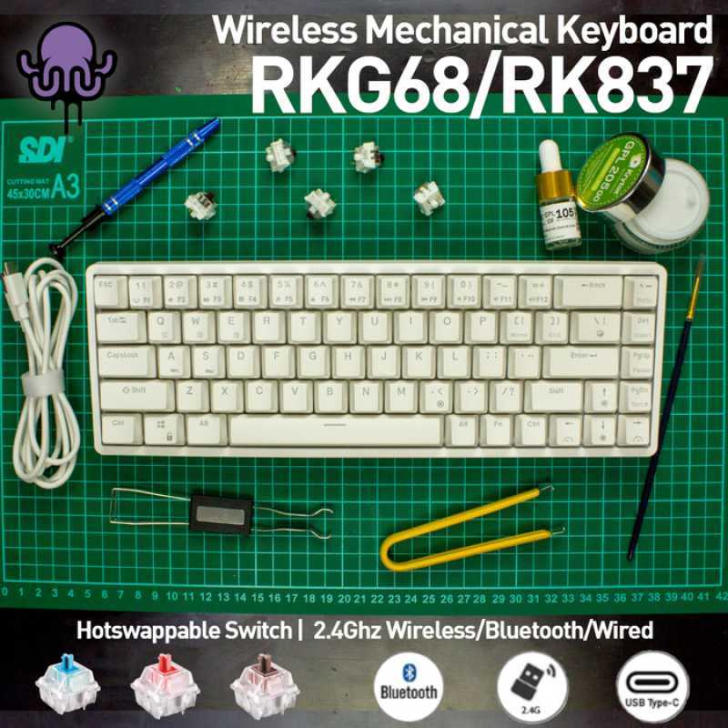 Jual ROYAL KLUDGE RKG68 RGB WIRELESS MECHANICAL KEYBOARD 65% 3 MODE ...