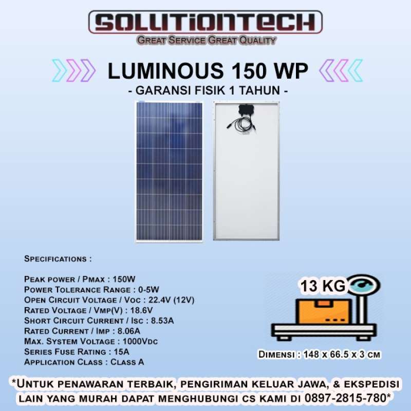 Promo Solar Panel 150Wp Luminous Solar Cell Diskon 12% di Seller Toko ...