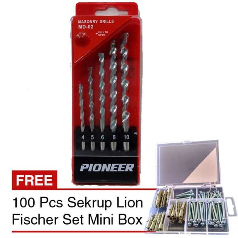 Jual Mata Bor Beton Tembok Set 5 Pcs PIONEER & 100 Pcs Sekrup Fischer ...