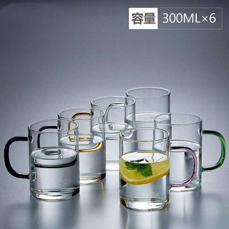 Jual Gelas kaca dengan gagang untuk kopi teh tahan panas / 1 set isi 6 pcs di Seller Dhore ...