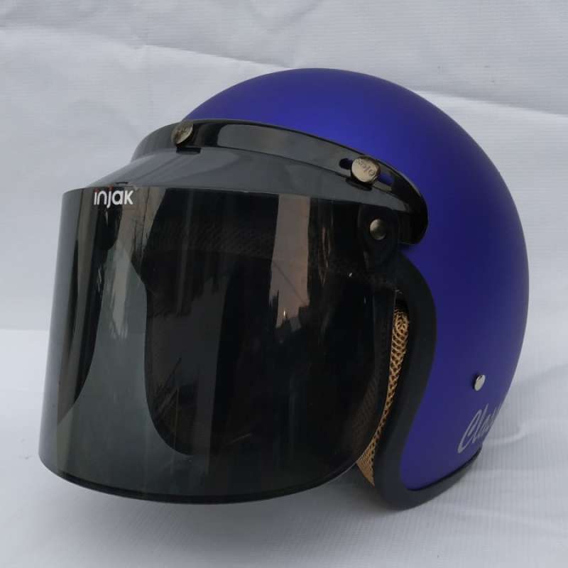Jual Helm Bogo klasik Retro Biru doff kaca datar helm dewasa di Seller ...