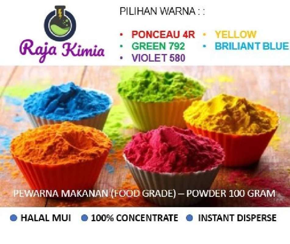 Jual PEWARNA MAKANAN HALAL - POWDER - 100 GRAM di Seller Raja Kimia ...