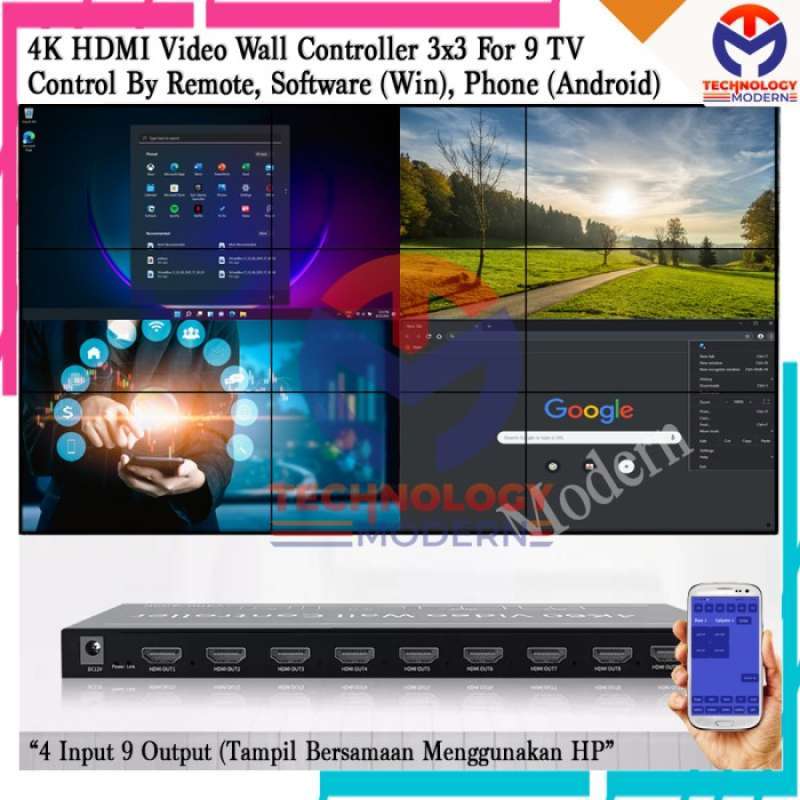 Jual 4K Videowall Controller 3x3 For 9 TV Suport Control By Phone ...