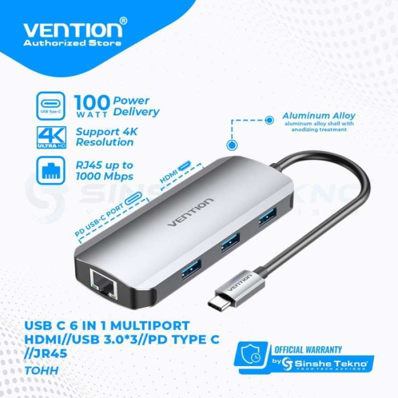 Jual VENTION Multiport USB Hub Type C to RJ45 HDMI USB3.0 PD Adapter ...