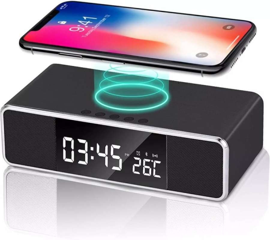 Jual Wireless Phone Charger Alarm Clock Bluetooth Dual Speaker ...