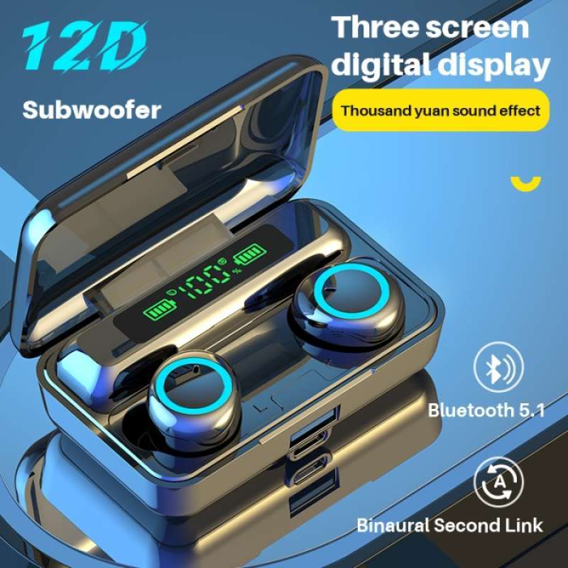 Jual Headset Bluetooth TWS F9-3 LED Smart Display with Powerbank Earbuds di Seller nirmala ...