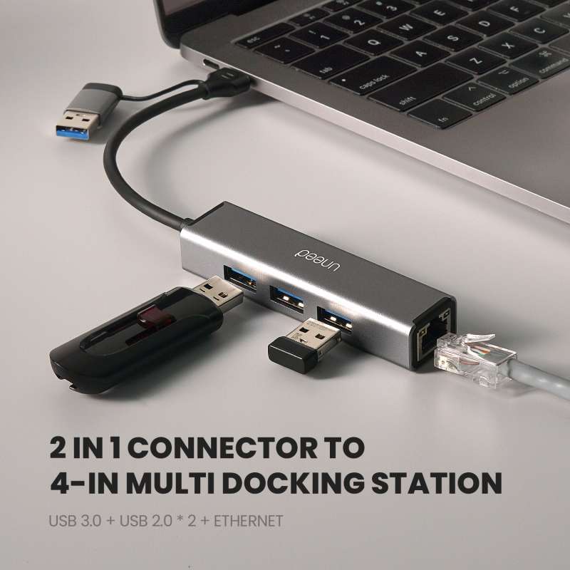 Jual Uneed Usb Type C Hub To Usb 3.0 + Gigabit Ethernet Rj45 - Uuh203ca ...