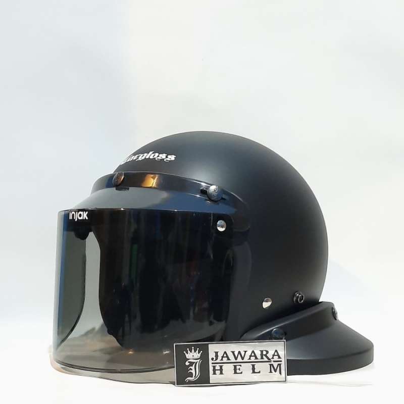Jual Paket Helm Cargloss Cfm Retro Black Doff Hitam Dof Kaca Datar ...