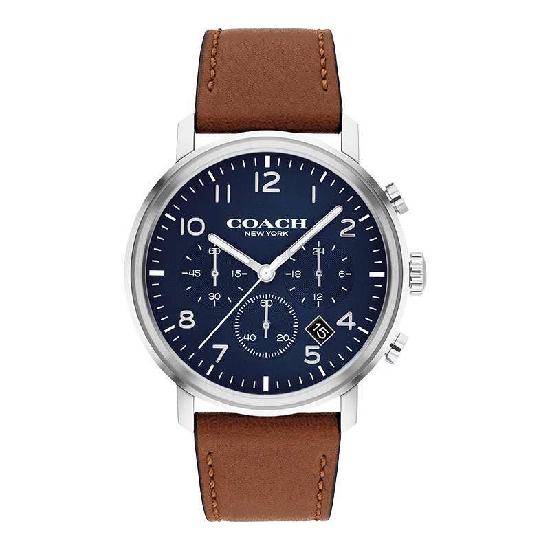Jual Coach Harrison 14602542 Chronograph Men Blue Dial Brown Leather ...
