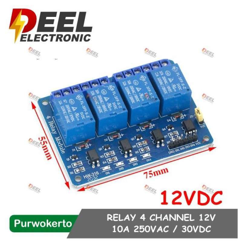 Jual RELAY 4 CHANNEL 12VDC OUTPUT 10A 250VAC / 30VDC LOW LEVEL TRIGGER ...