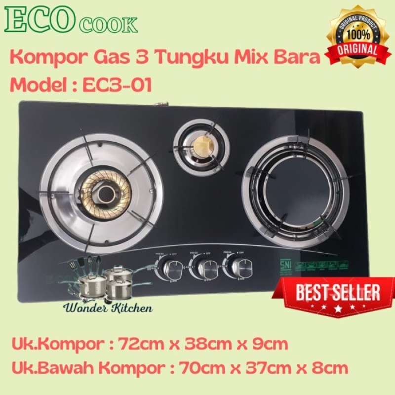 Jual Kompor Gas / Kompor Tanam / Kompor Kaca Eco Cook 3 Tungku Mix Bara ...
