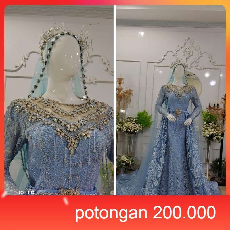Gaun Biru Wedding Gaun Pengantin Hijab Biru Muda Wedding Dress