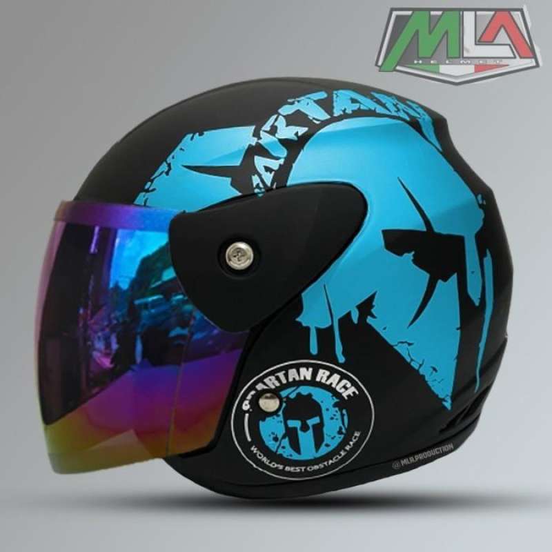 Jual Helm Half Face Dewasa Evolution Motif SPARTAN Kaca Silver/Pelangi ...