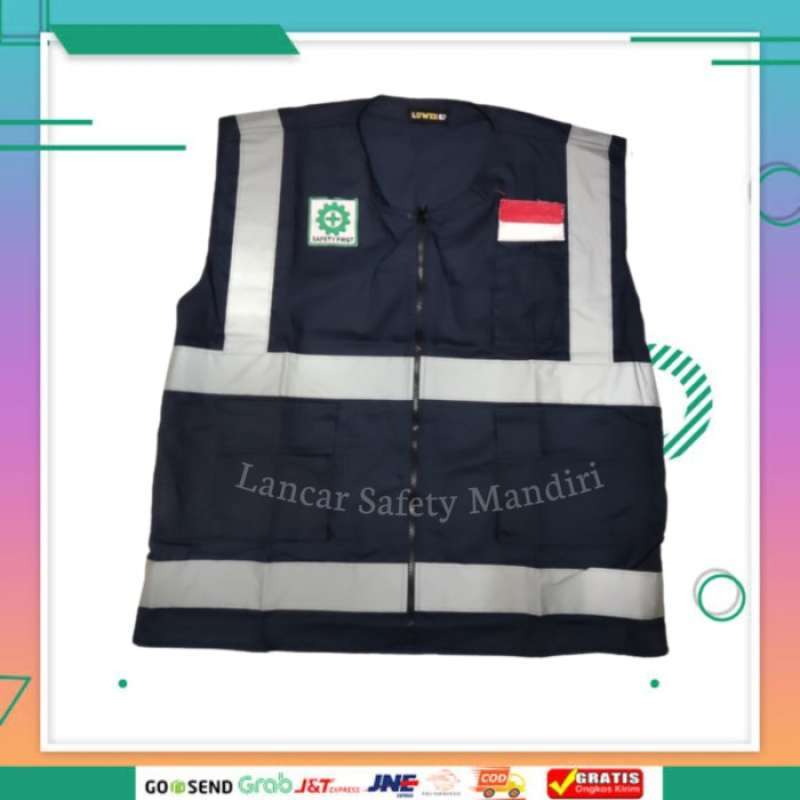 Promo Rompi Safety bahan Drill + logo K3 dan logo Bendera Murah Biru ...