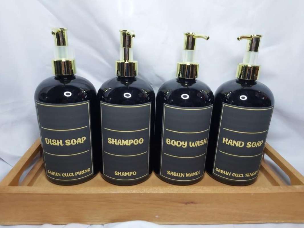 Jual Botol Sabun Cair Premium Aesthetic/botol Hitam Tutup Gold/tempat ...