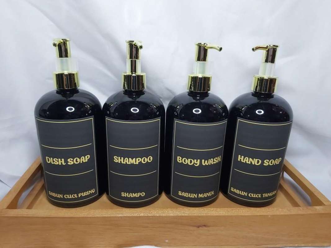 Jual Botol Sabun Cair Premium Aesthetic/botol Hitam Tutup Gold/tempat ...