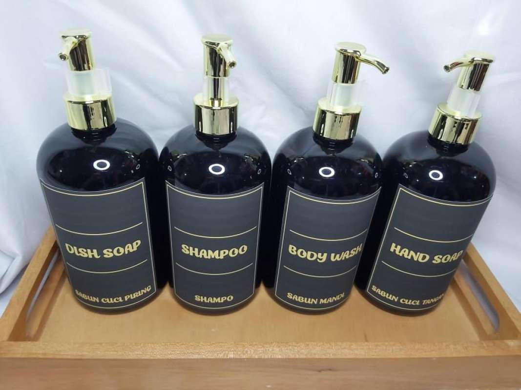 Jual Botol Sabun Cair Premium Aesthetic/botol Hitam Tutup Gold/tempat ...