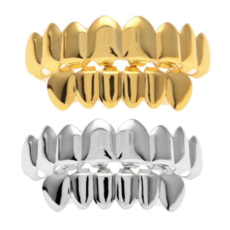 Jual 2 Set Shiny Glossy Hip Hop 18k Gold Teeth Mouth Caps Rapper Men ...