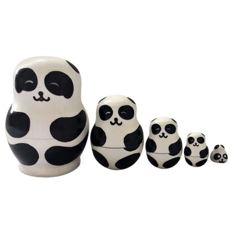 Jual Wooden Russian Nesting Pandas Matryoshka 5 Dolls Set Hand Painted ...