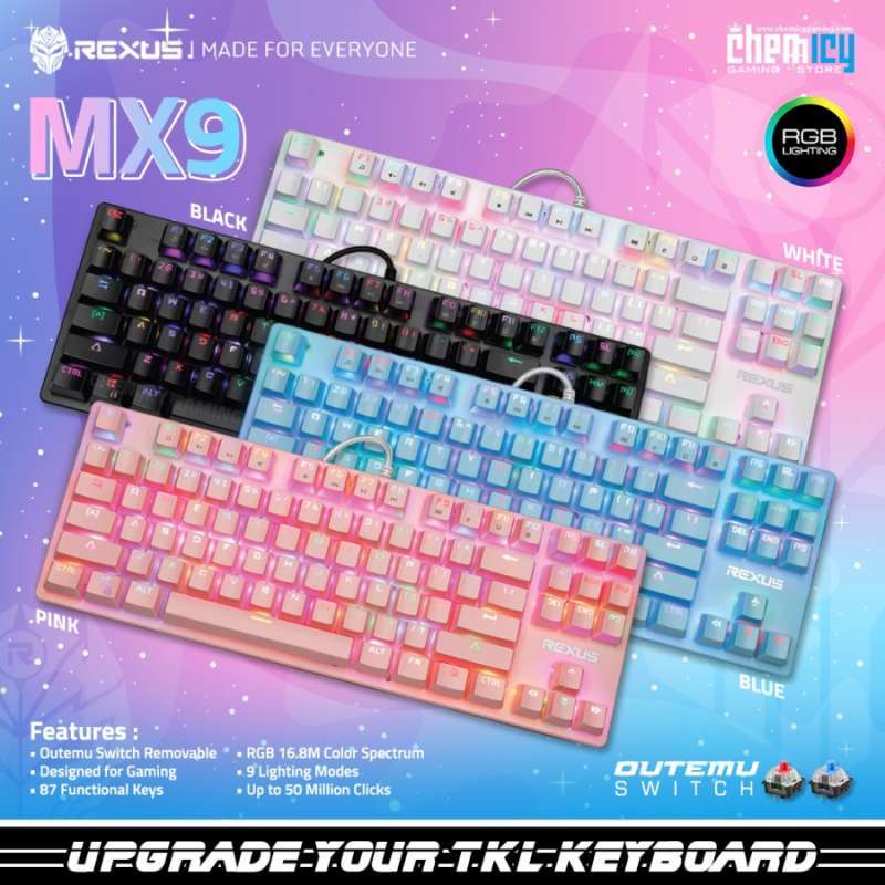 Jual Rexus Legionare MX9 TKL RGB Mechanical Gaming Keyboard - Red ...