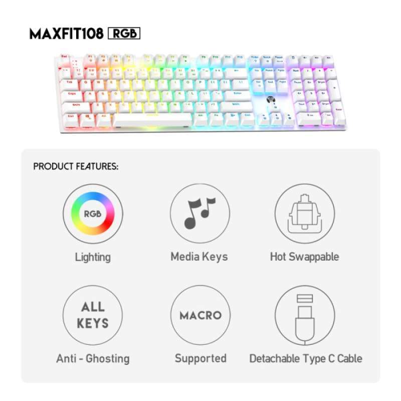 Promo Fantech MAXFIT108 Hotswap RGB 5 pin Keyboard Gaming Mechanical ...