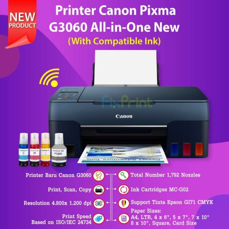 Jual Printer Canon G3060 Print-Scan-Copy WiFi Wireless LAN Tinta GI71 ...